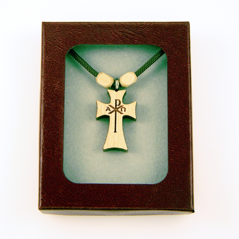 31S - Wooden cross, alpha and omega - Christian Wooden Art