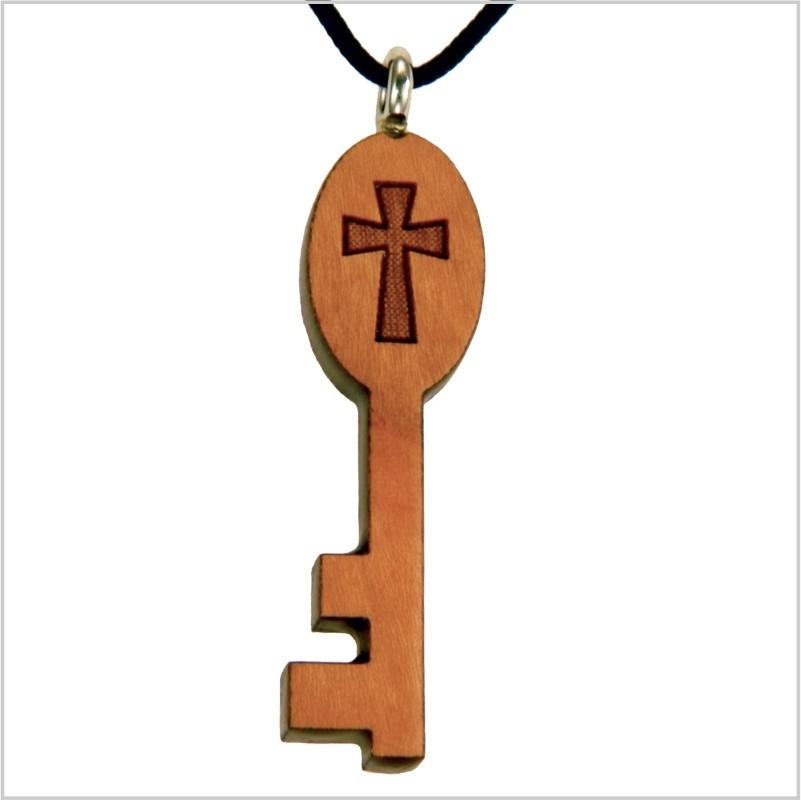 57W - Wooden key with cross - Christian Wooden Art